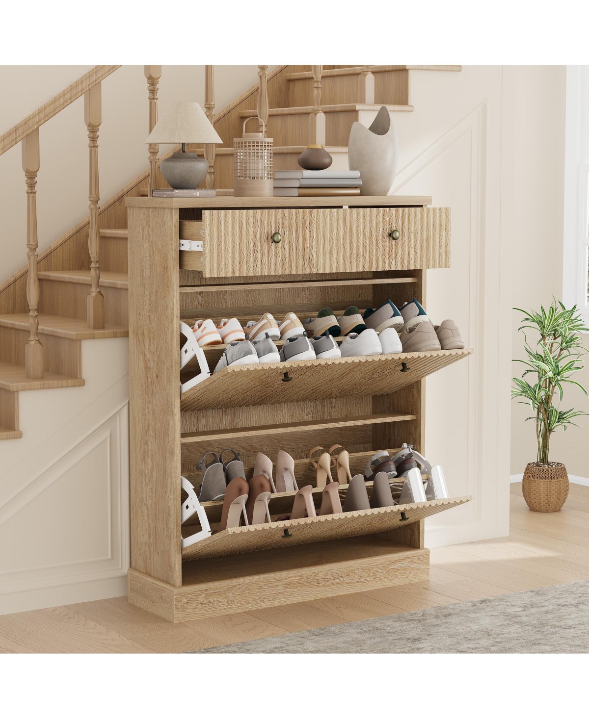 Click here for Homfan Fluted Shoe Storage Cabinet with 2 Flip Dra... prices