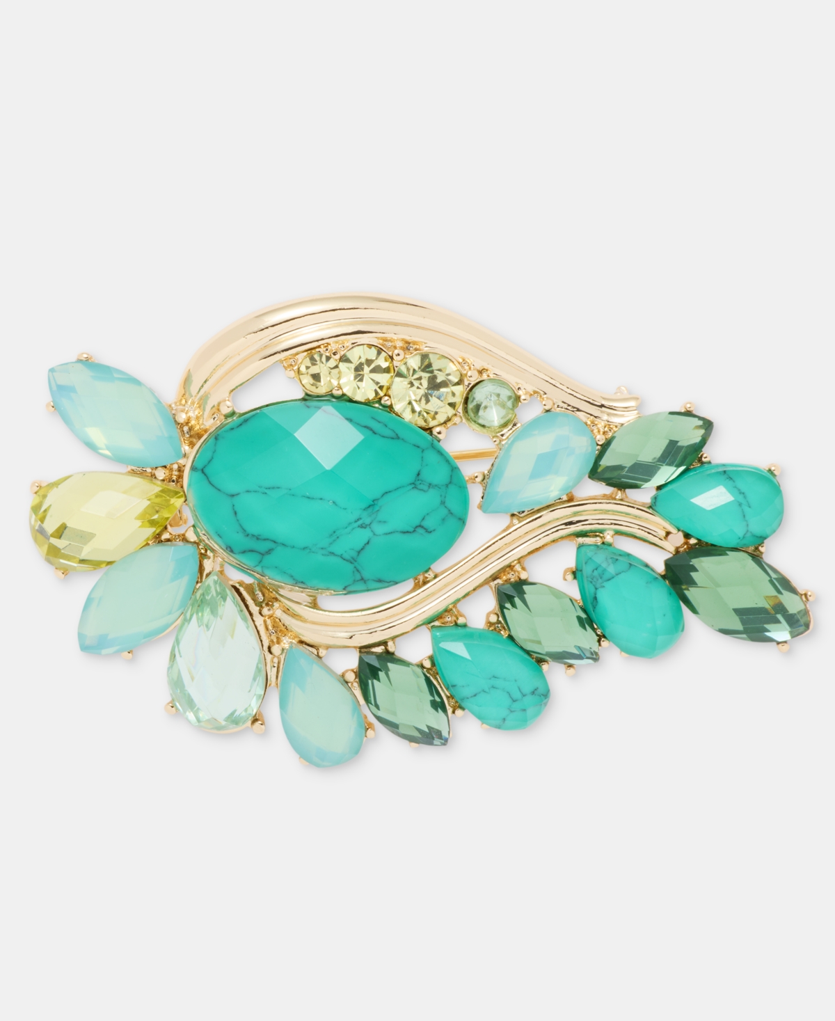 Click here for Anne Klein Boxed Gold-Tone Green Stone Cluster Pin... prices