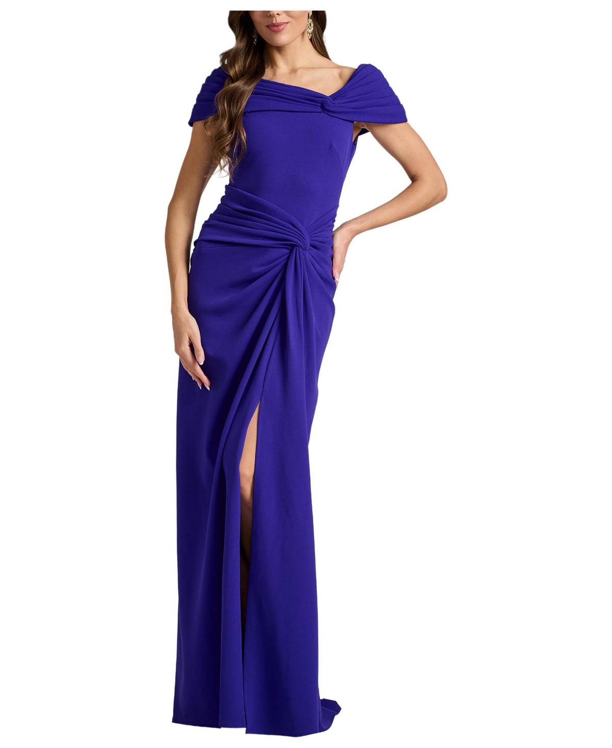 Click here for Tadashi Shoji Perkins Asymmetric Draped Gown - Pur... prices