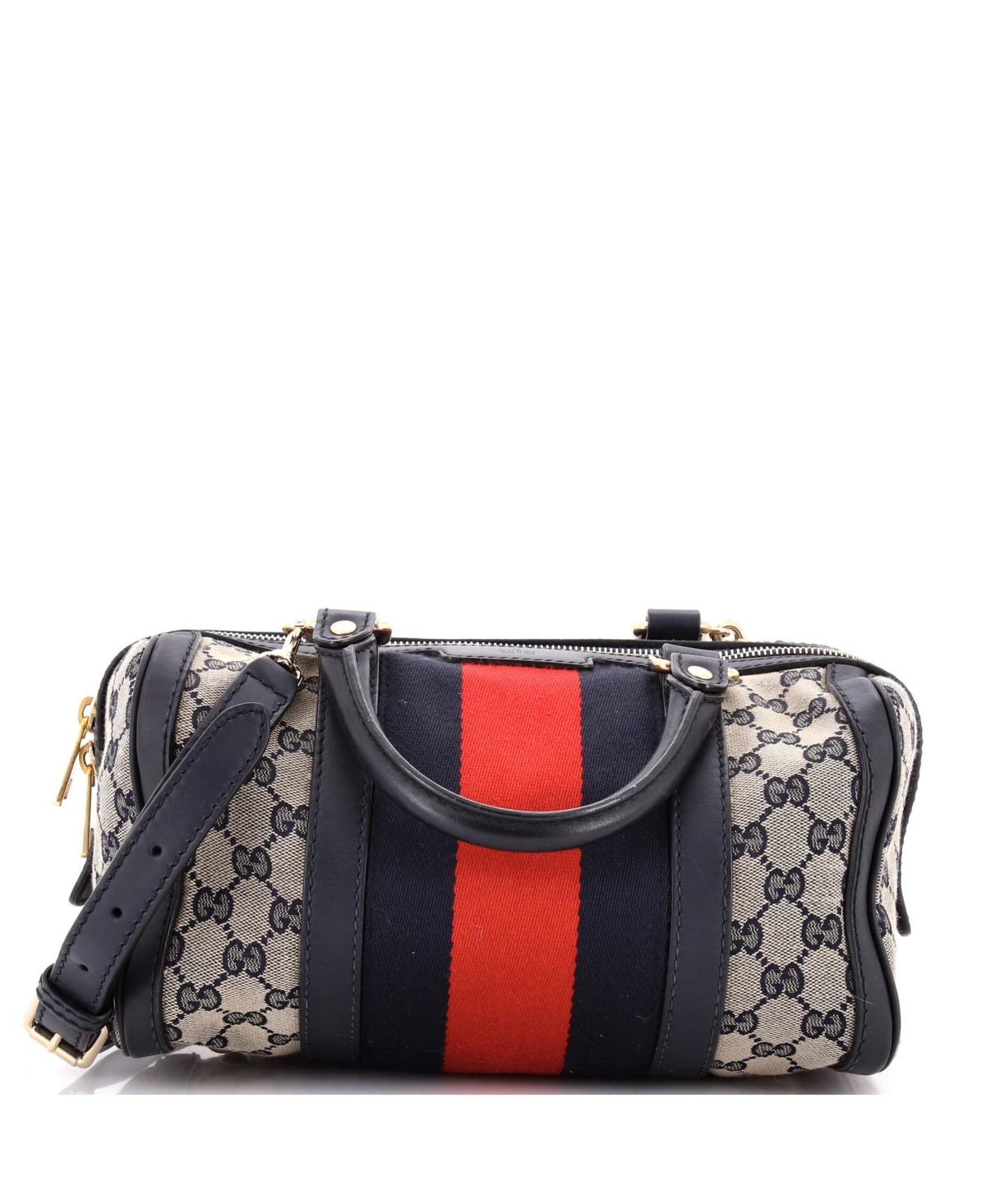 Click here for Pre-Owned Gucci Small Vintage Web Boston Bag Gg Ca... prices