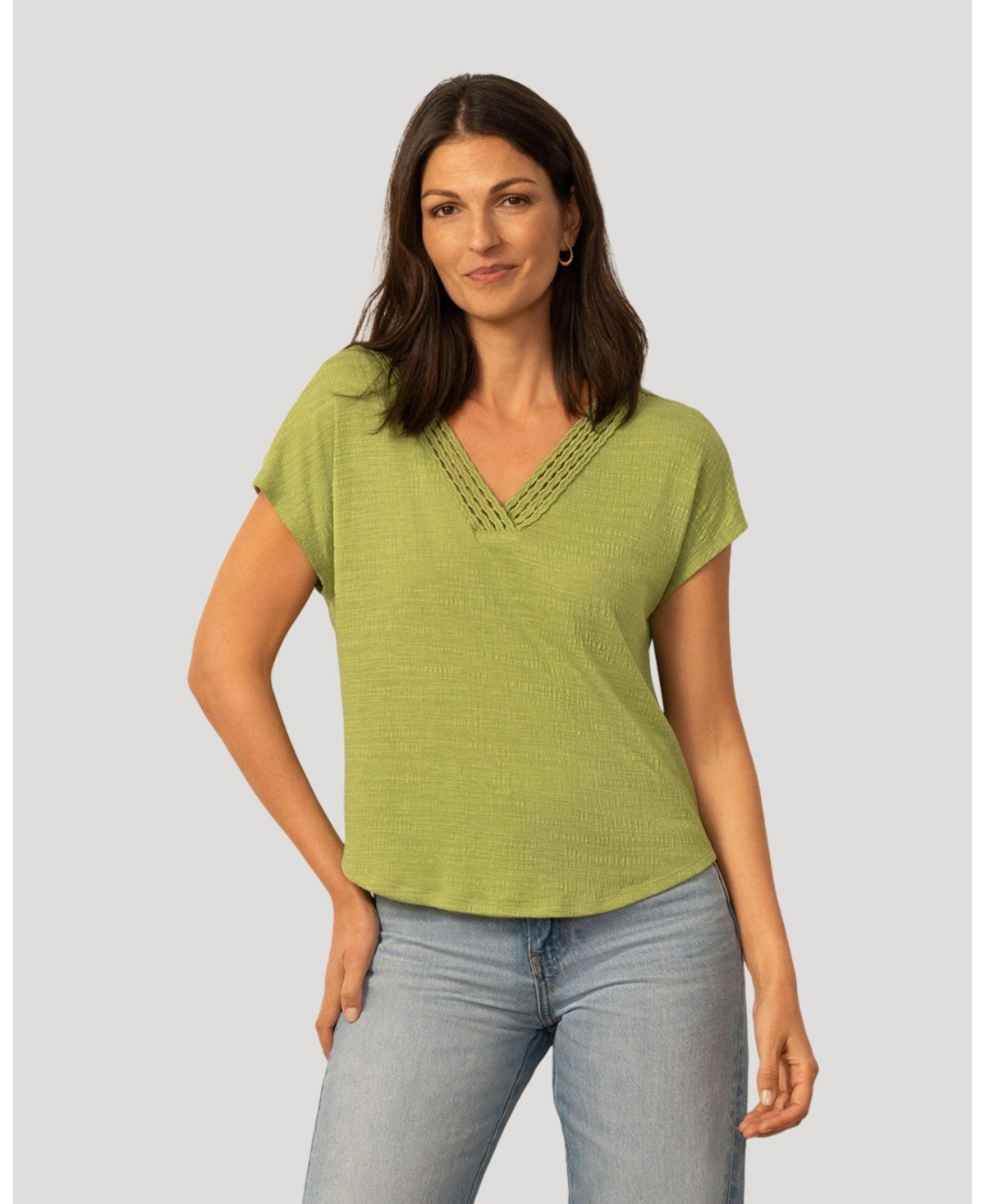 Click here for Cable & Gauge Womens Braided Trim Crinkle Tee - Pe... prices