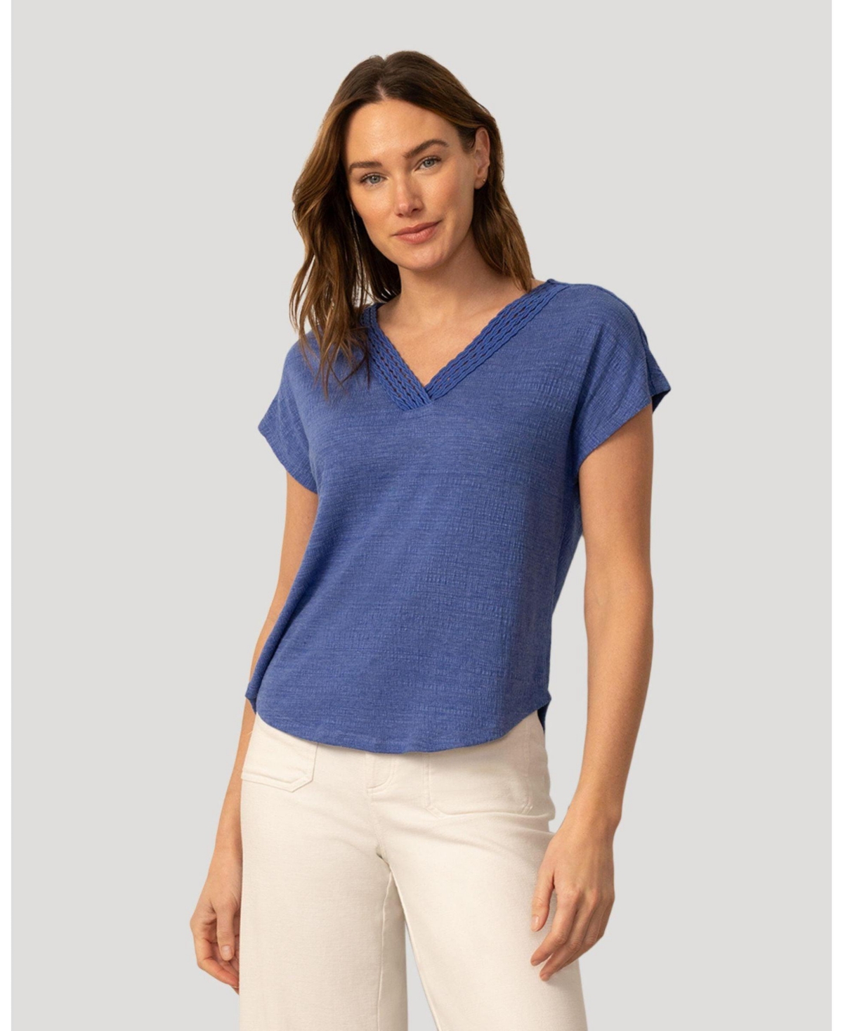 Click here for Cable & Gauge Womens Braided Trim Crinkle Tee - An... prices