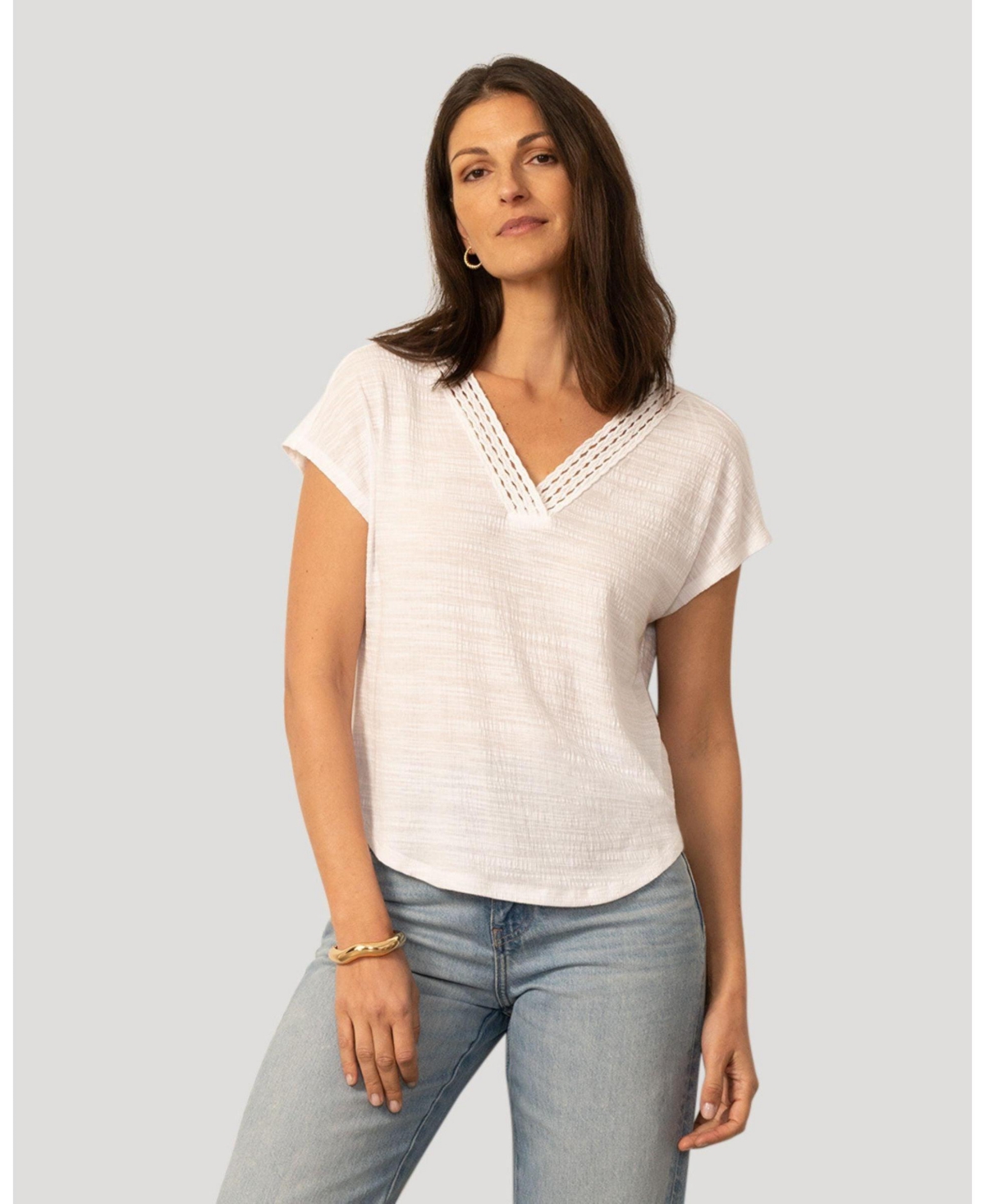 Click here for Cable & Gauge Womens Braided Trim Crinkle Tee - Br... prices