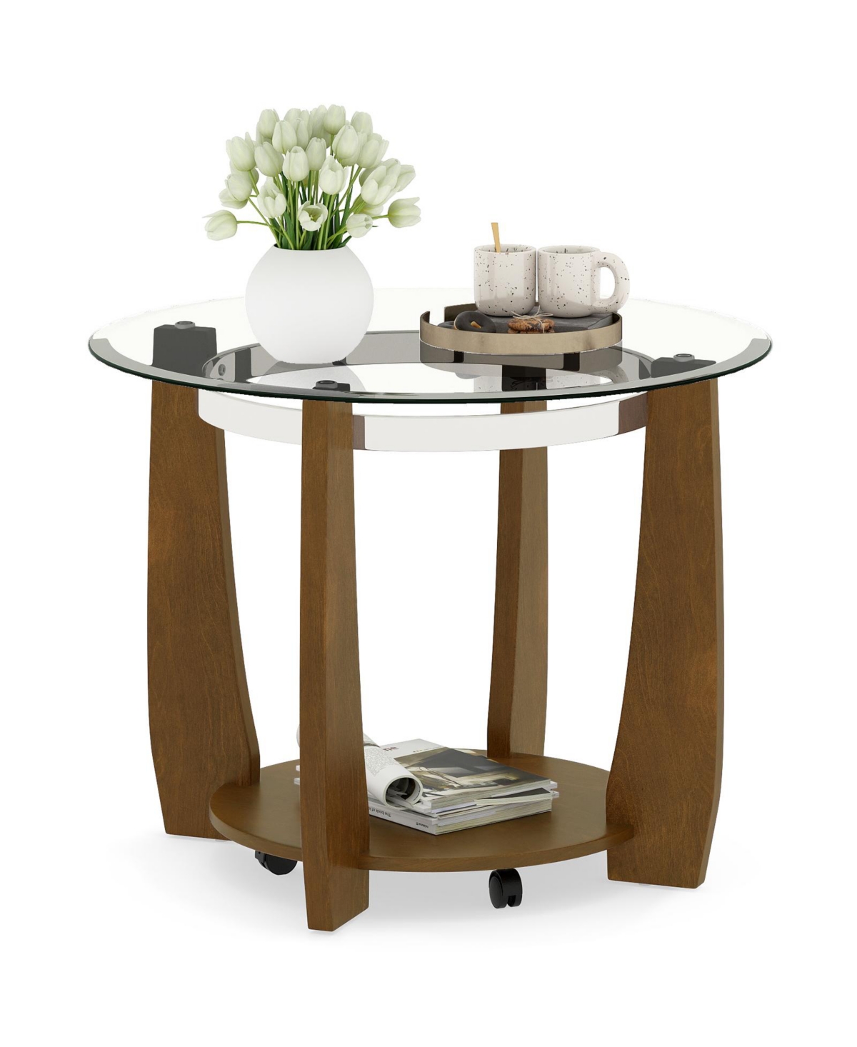 Click here for Sugift Two Tier Round Glass Coffee Table with Stor... prices