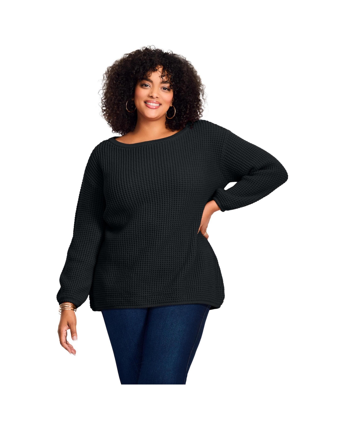 Click here for Avenue Plus Size Waffle Stitch Pullover Sweater -... prices