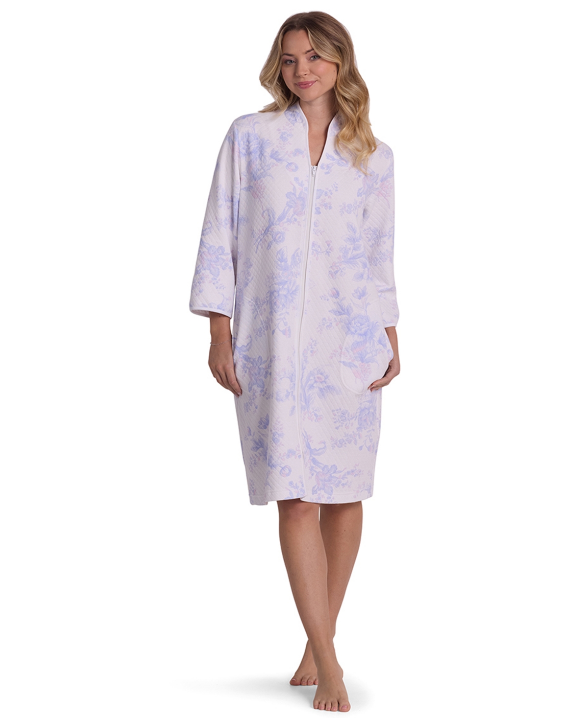 Click here for Miss Elaine Womens 3/4-Sleeve Printed Short Zip Ro... prices