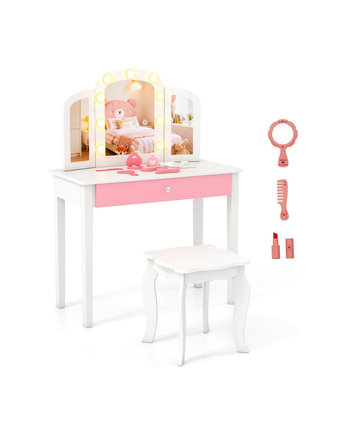 Click here for Sugift 2-in-1 Kids Vanity Table Set with Tri-Foldi... prices