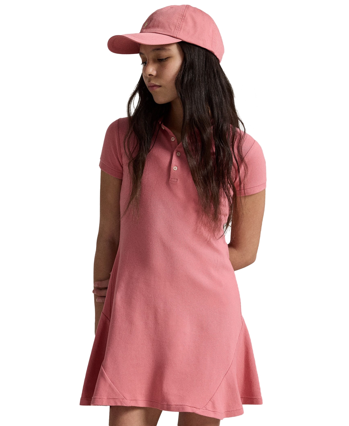 Polo Ralph Lauren Girls 7-16 Stretch Mesh Polo Collar Dress - Desert Rose