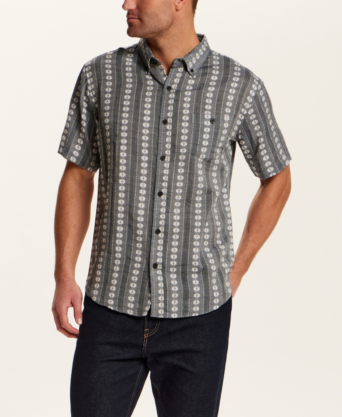 Click here for Vintage & Black Mens Short-Sleeve Embroidered Flow... prices
