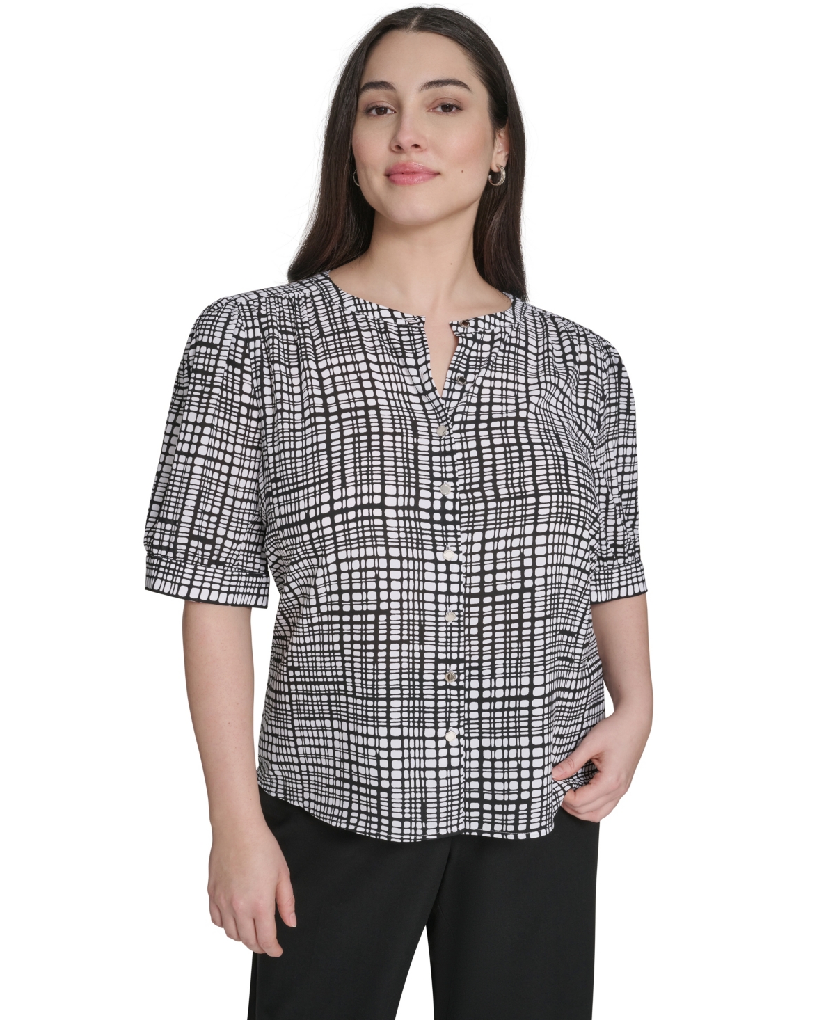 Click here for Calvin Klein Plus Size Printed Short-Sleeve Button... prices