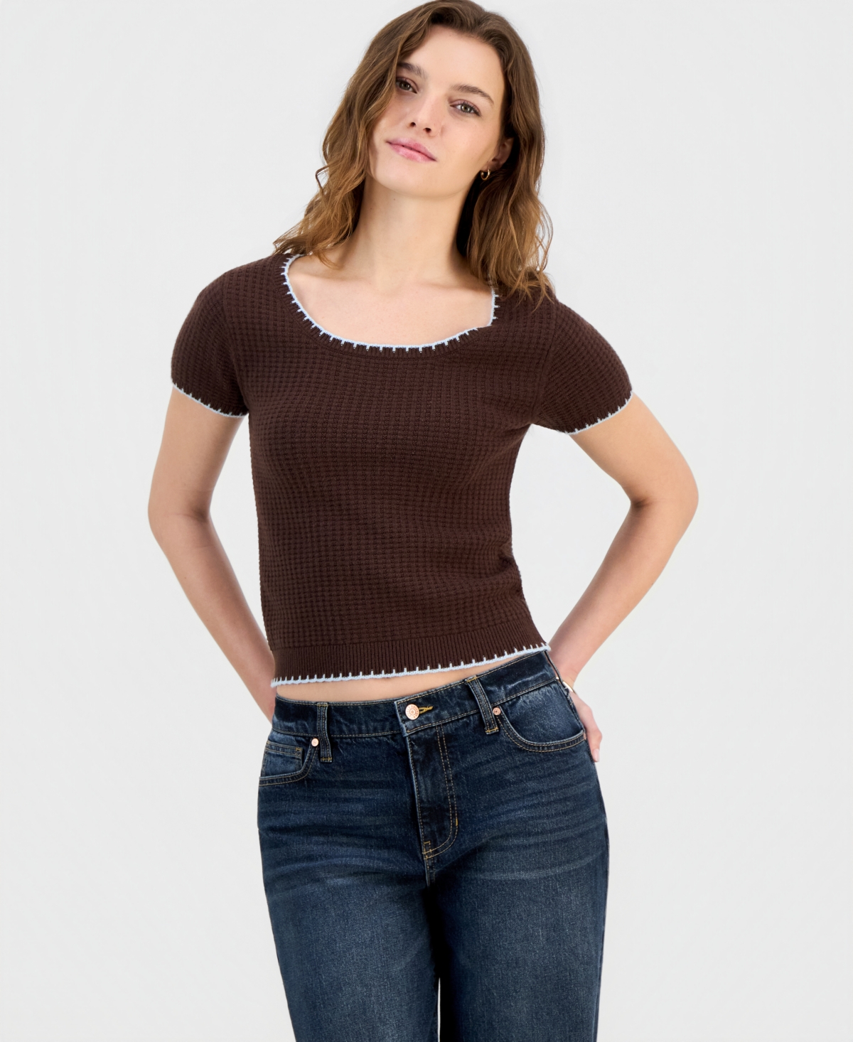 Click here for Ultra Flirt Juniors Waffle-Knit Short-Sleeve Sweat... prices
