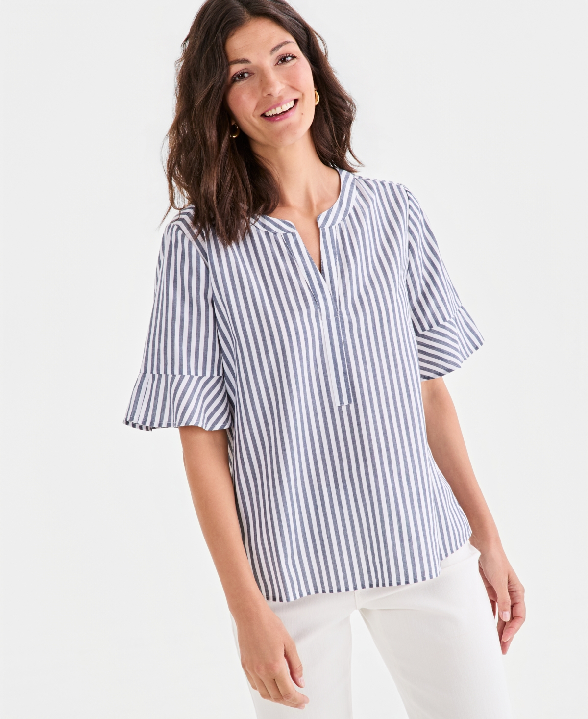 Click here for Style & Co Womens Striped Cotton Split-Neck Popove... prices