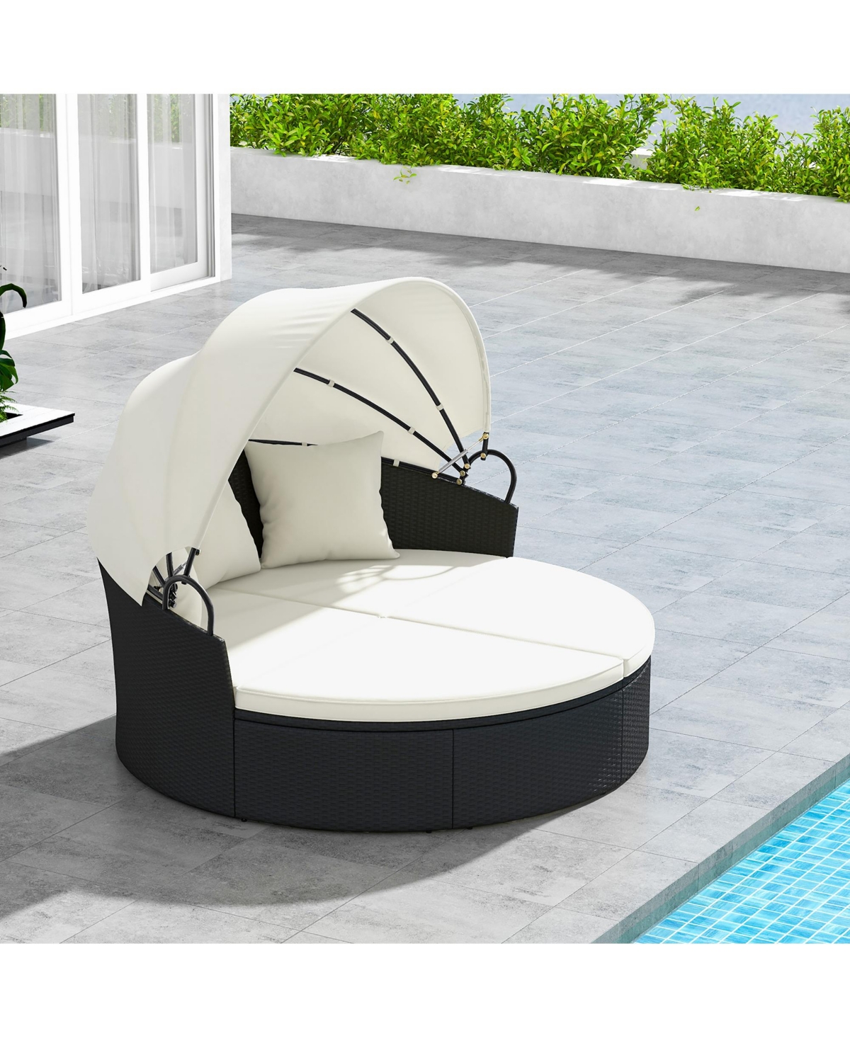 Click here for Gymax Patio Round Daybed Wicker Daybed w/ Retracta... prices