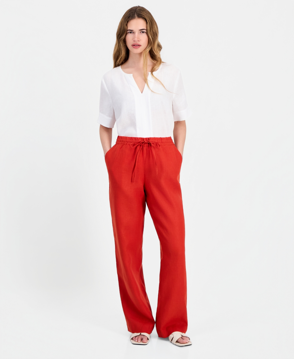 Click here for Charter Club Petite 100 Linen Drawstring Pants  Cr... prices