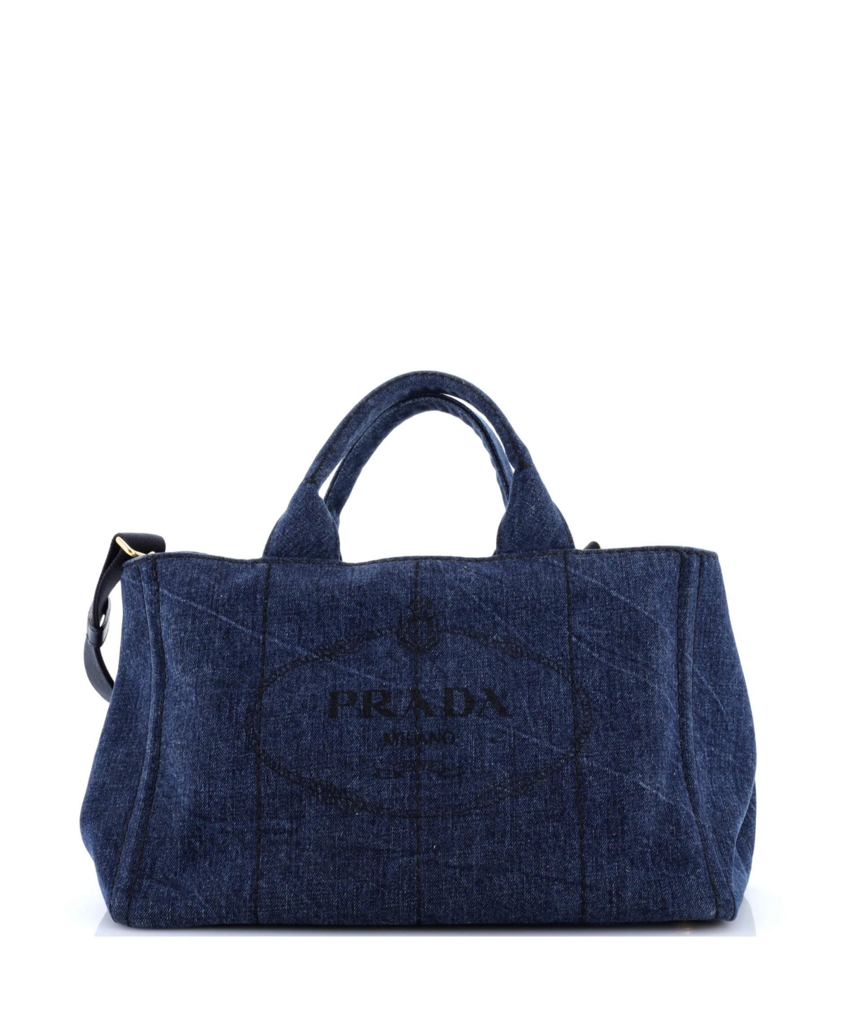 Click here for Pre-Owned Prada Medium Canapa Convertible Tote Den... prices