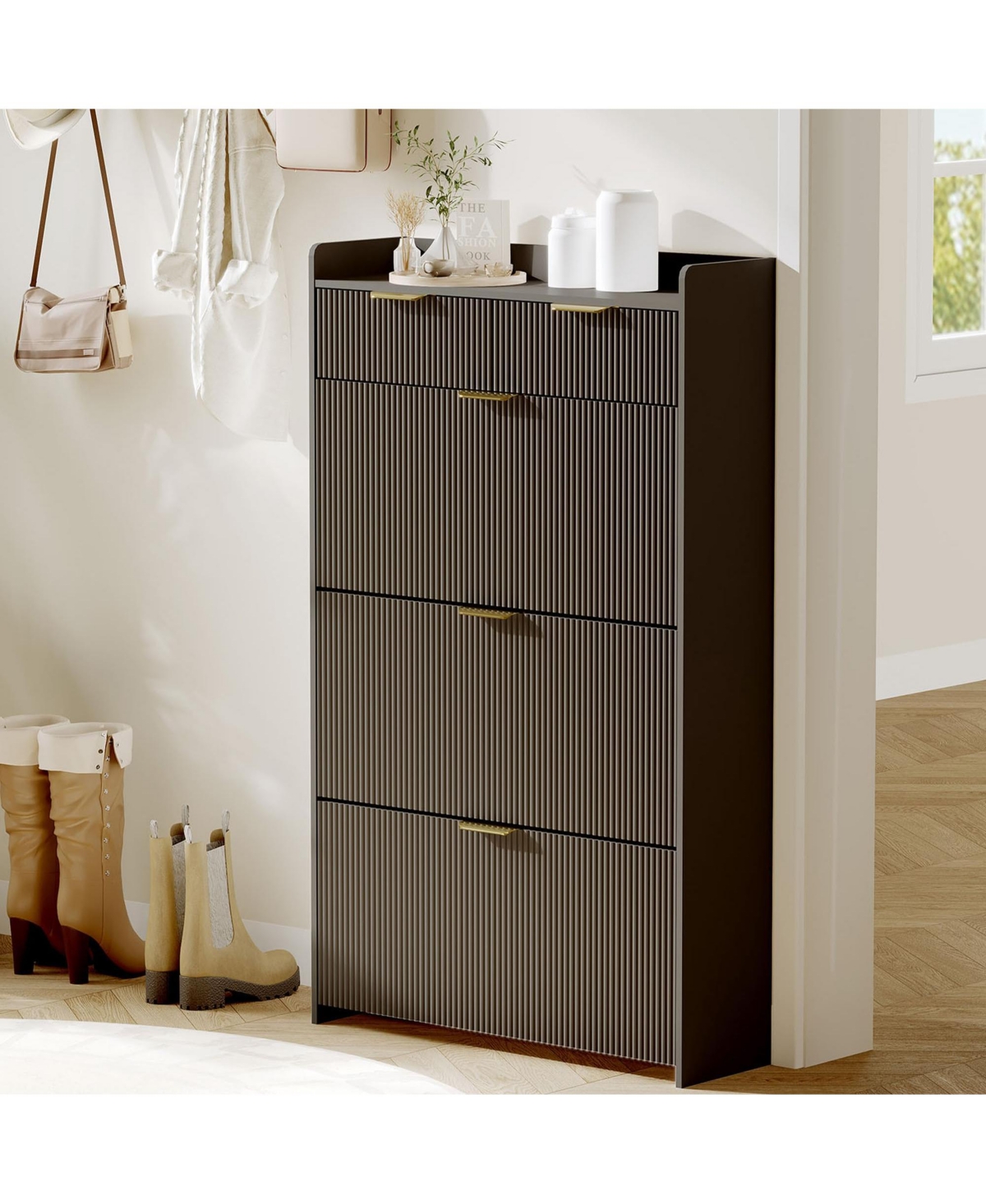 Click here for gaomon Slim Modern Fluted Shoe Cabinet with 3 Flip... prices