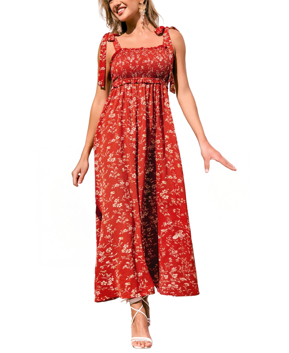 Click here for Cupshe Womens Hot Papaya Floral Maxi Beach Dress -... prices