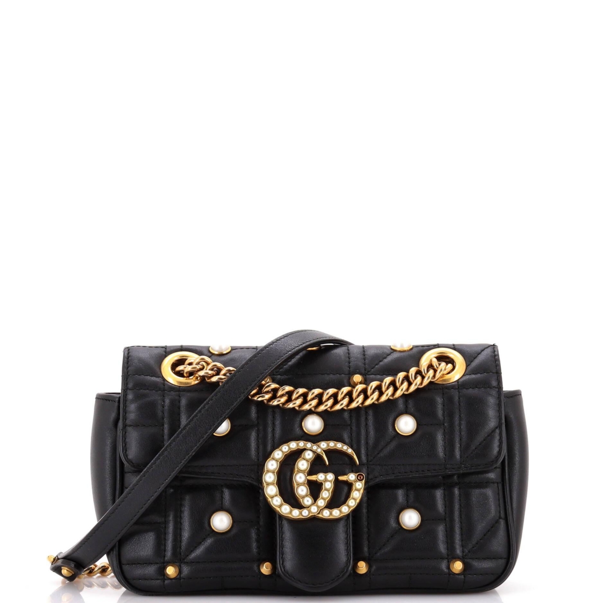 Click here for Pre-Owned Gucci Mini Pearly Gg Marmont Flap Bag Em... prices