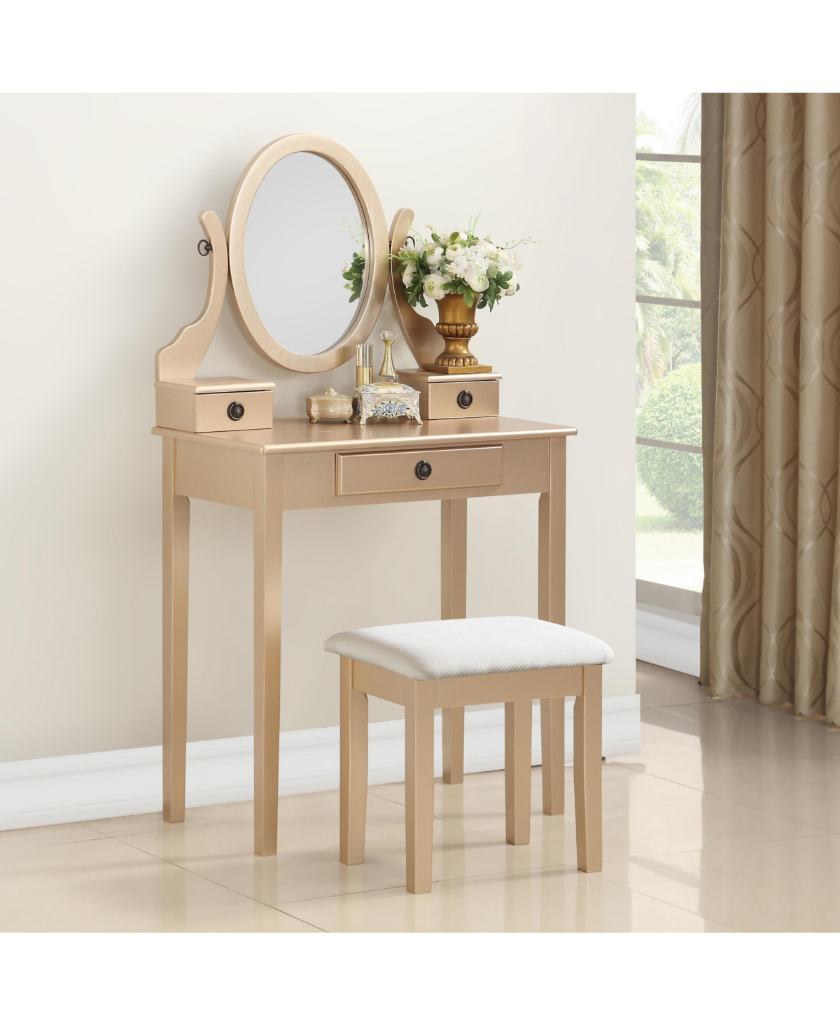 Click here for Rainsken Wood Makeup Vanity Desk and Stool Set - D... prices
