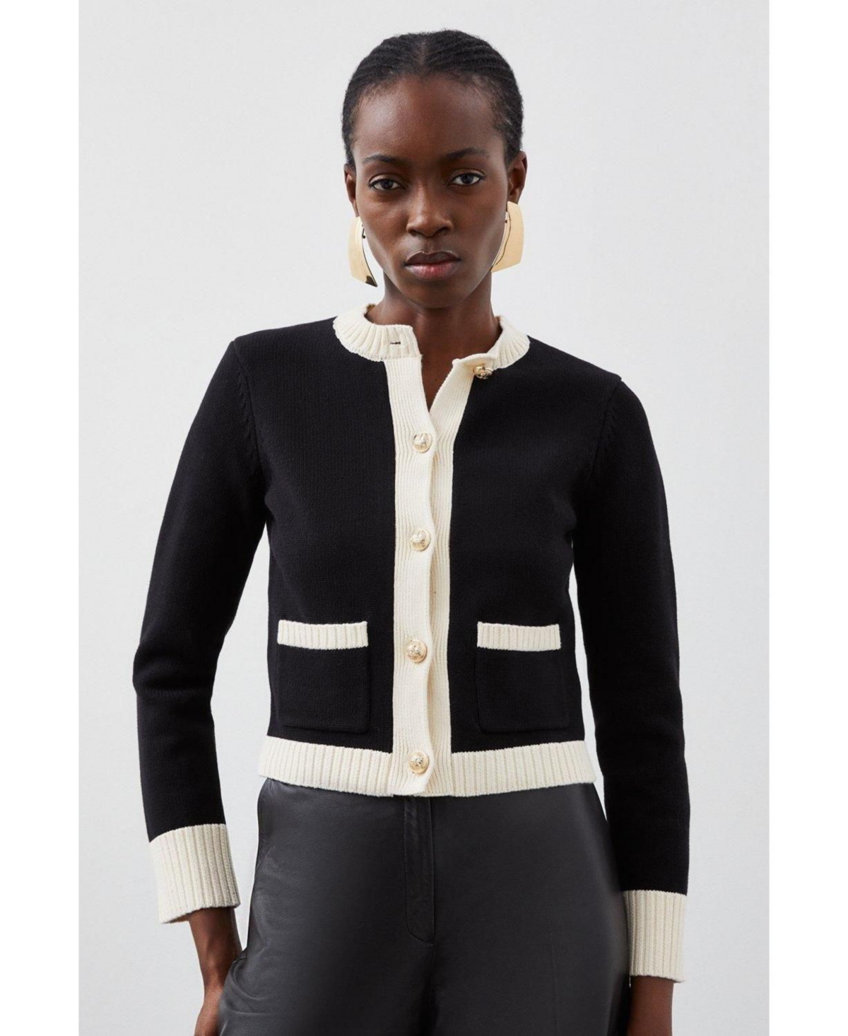Click here for Karen Millen Womens Cotton Cropped Knit Boxy Cardi... prices