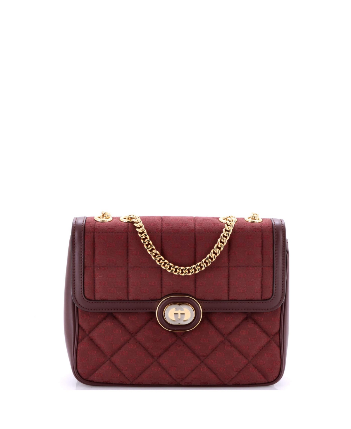Click here for Pre-Owned Gucci Small Deco Chain Flap Bag Mixed Qu... prices