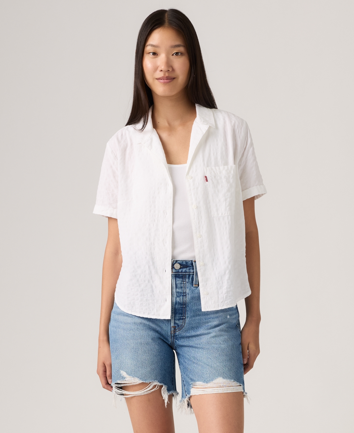 Click here for Levis Womens Printed Short-Sleeve Camp Shirt - Ilo... prices