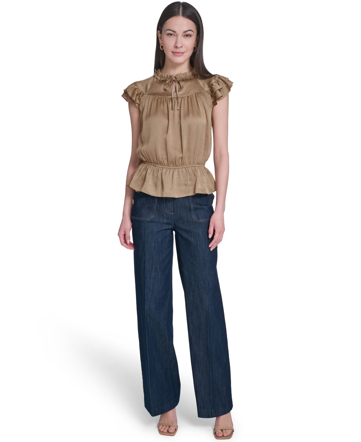 Click here for Tommy Hilfiger Womens Peplum Crew Neck Flutter-Sle... prices