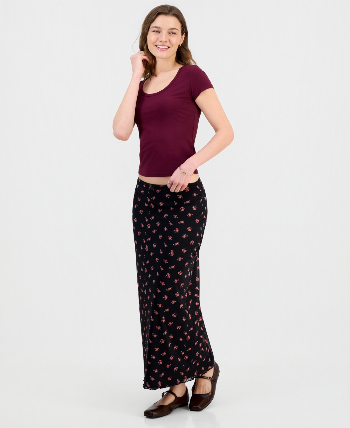 Click here for Hippie Rose Juniors Printed Mesh Midi Skirt - Blac... prices