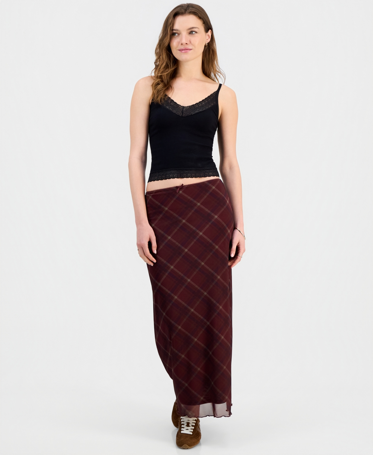 Click here for Hippie Rose Juniors Printed Mesh Midi Skirt - Burg... prices