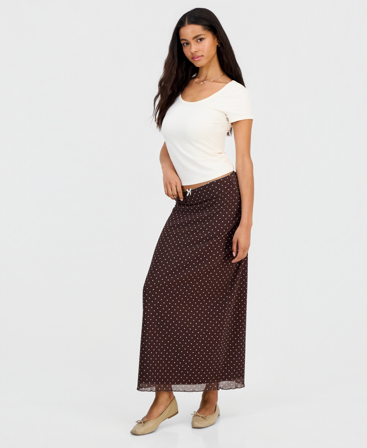 Click here for Hippie Rose Juniors Printed Mesh Midi Skirt - Choc... prices
