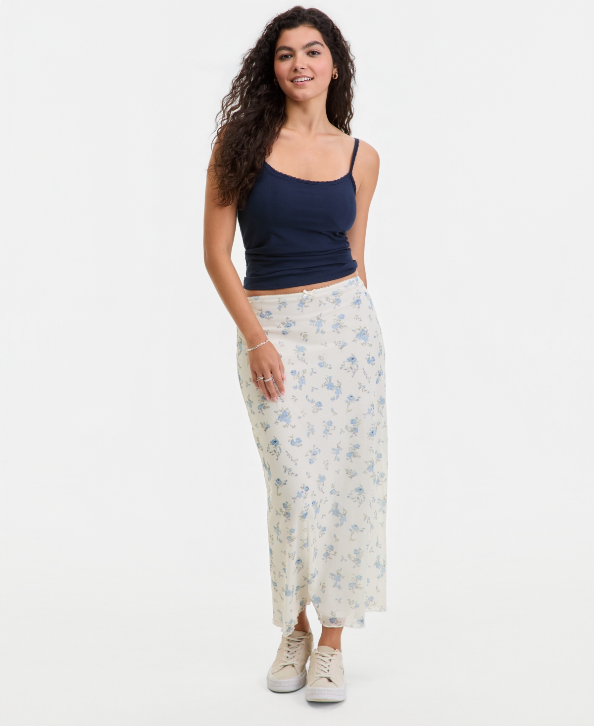 Click here for Hippie Rose Juniors Printed Mesh Midi Skirt - Whis... prices