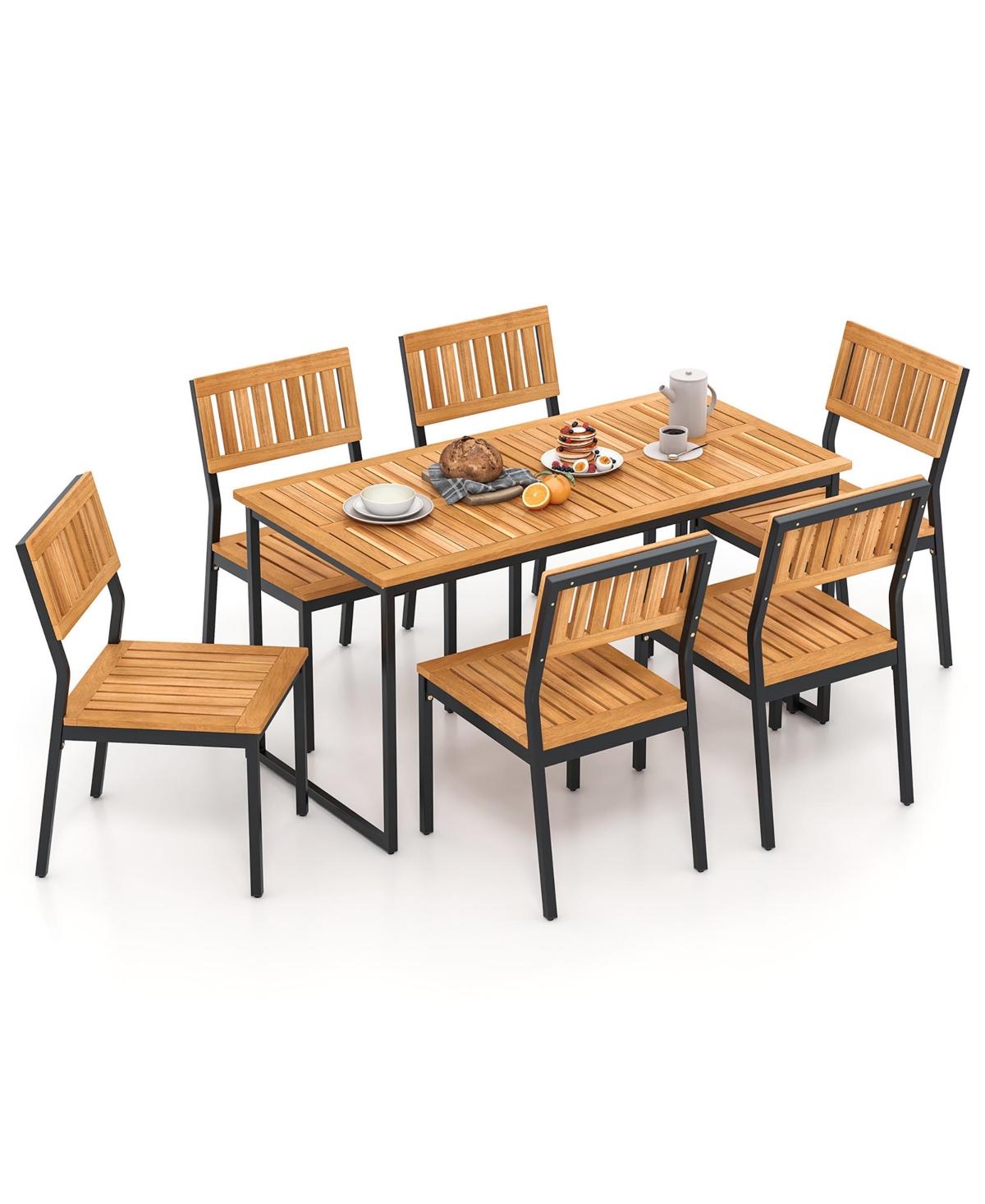 Click here for Gymax 7 Pcs Outdoor Dining Set for 6 Acacia Wood R... prices