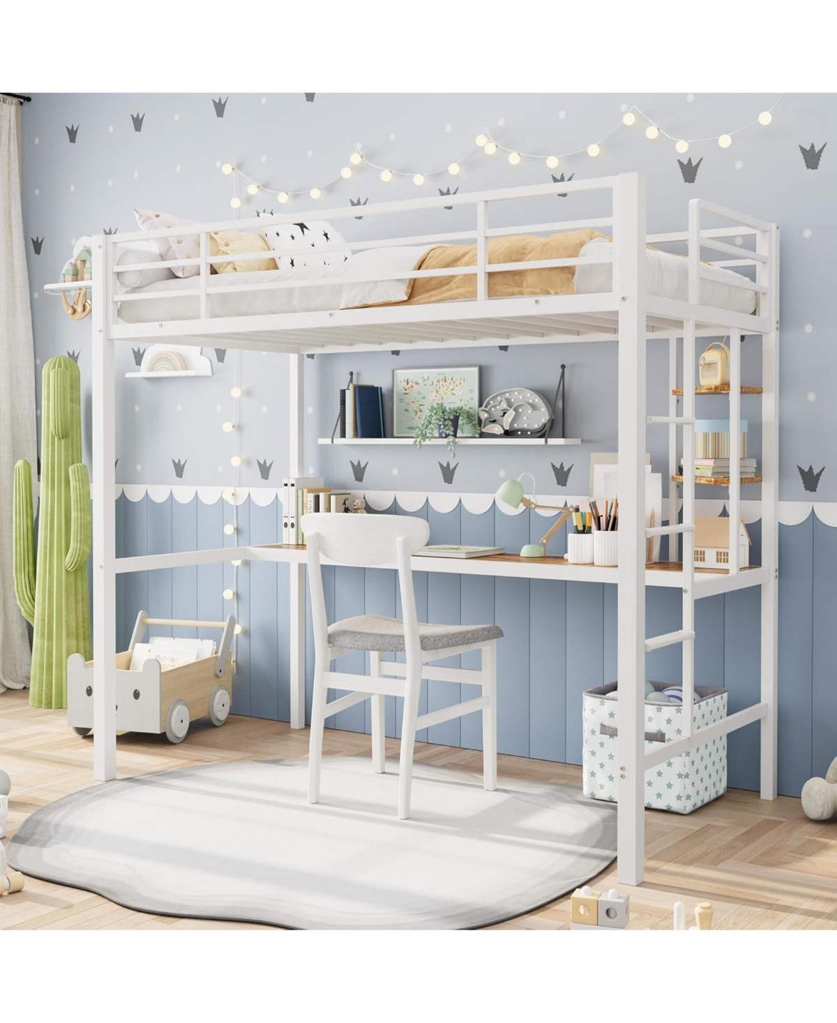 Click here for gaomon Metal Loft Bed with Large Desk Storage Shel... prices