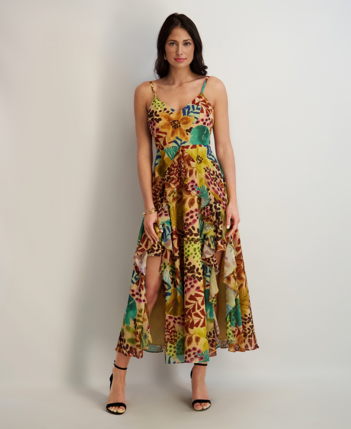 Click here for Siena Womens Printed Chiffon V-Neck Dress - Multi prices