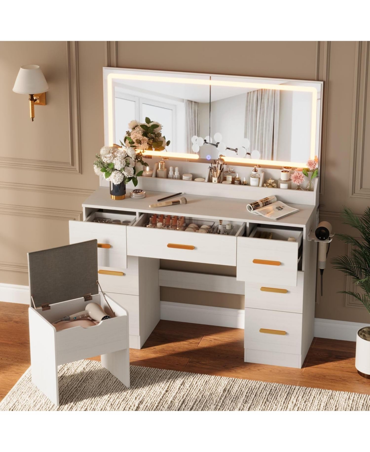Click here for gaomon Vanity Desk with Large Mirror and Lights 8... prices