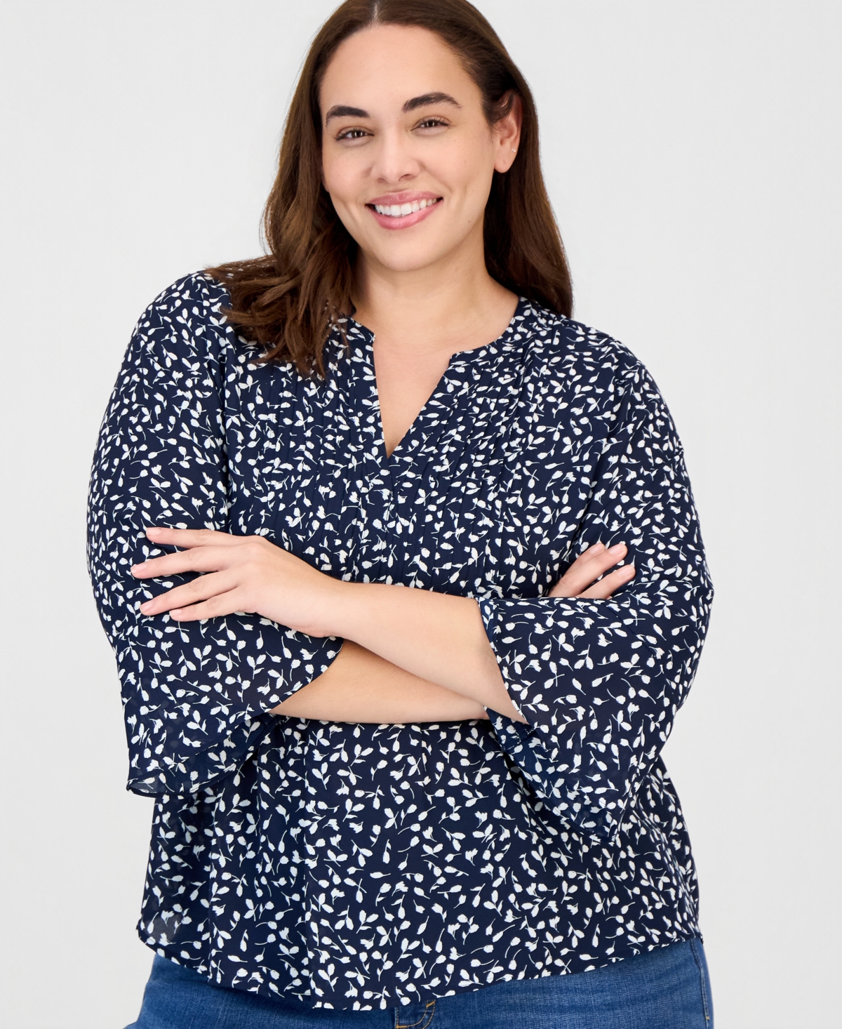 Click here for Style & Co Plus Size Printed Pintuck Blouse  Exclu... prices