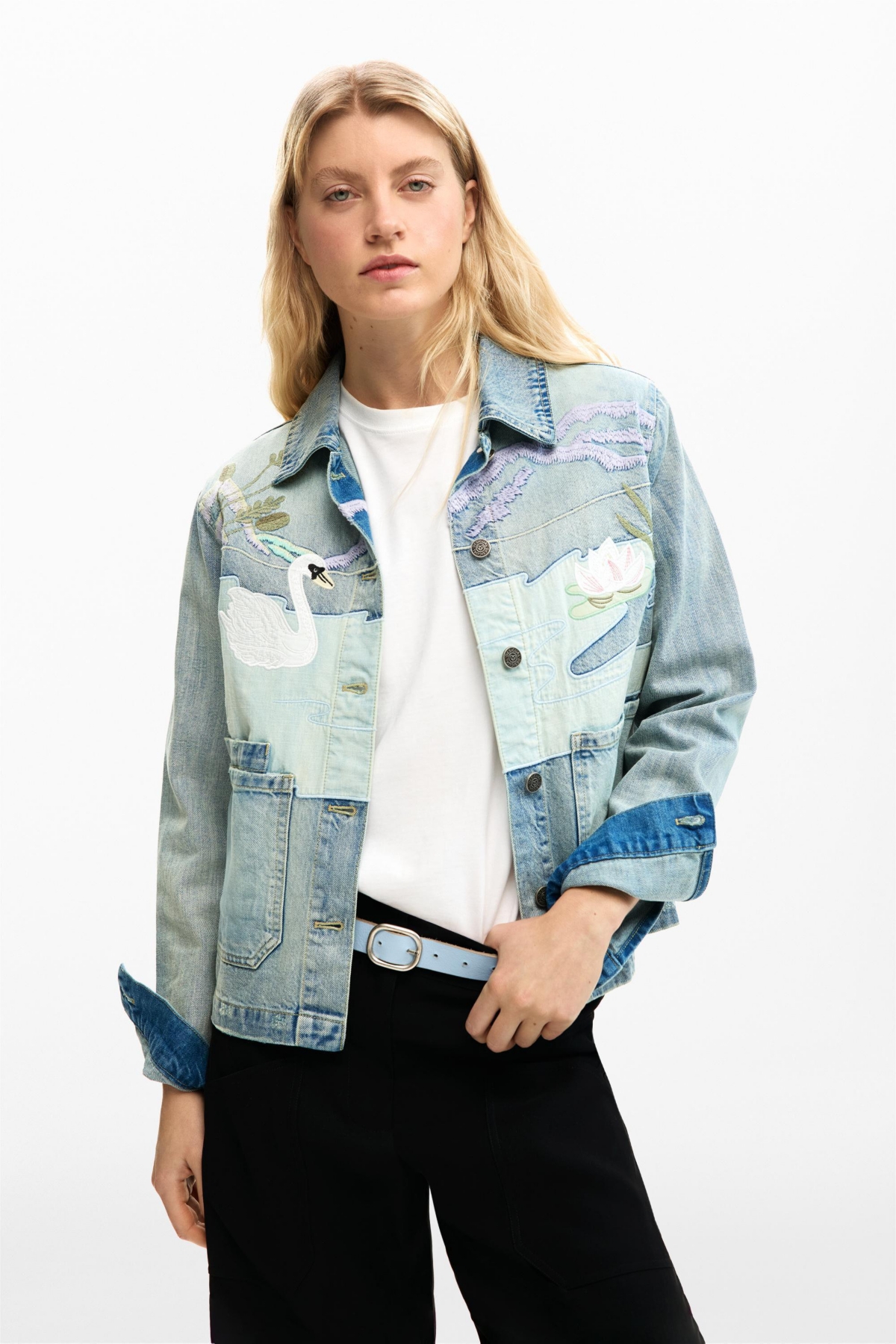Click here for Desigual Womens Denim Patch Jacket - Medium blue prices
