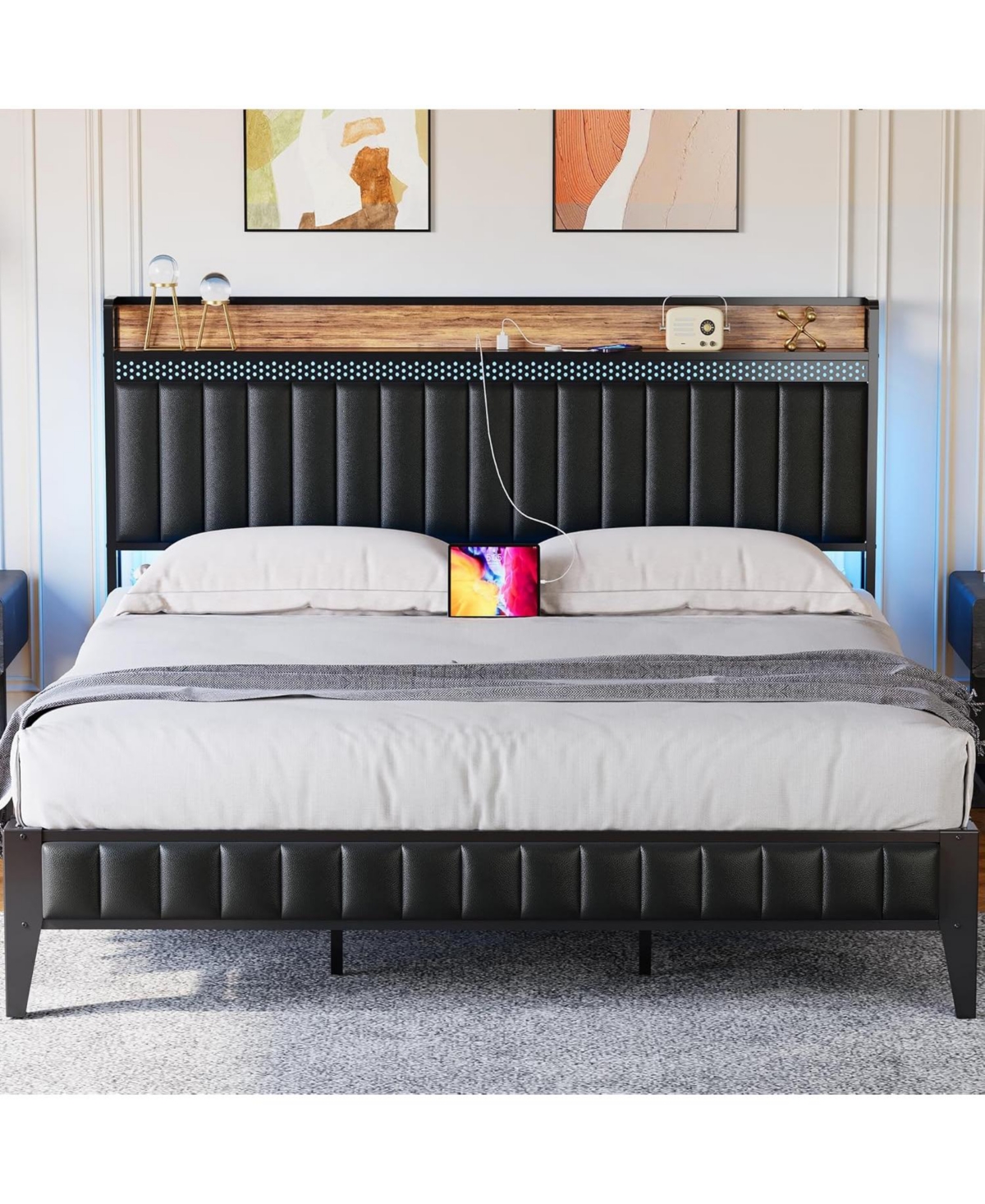 Click here for gaomon Led Bed Frame with Storage and Charging  Fa... prices