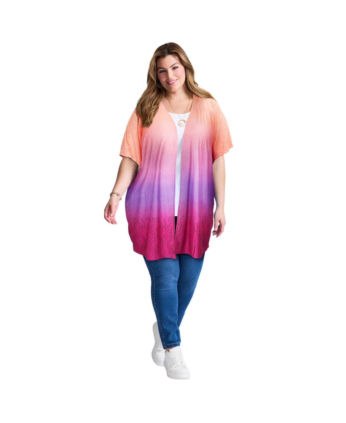 Click here for Avenue Womens Knit Eyelet Kimono - Warm bold ombre prices