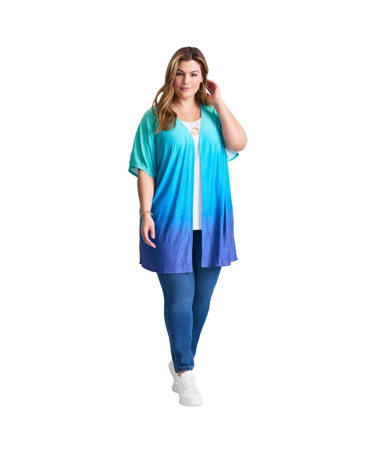 Click here for Avenue Womens Knit Eyelet Kimono - Cool bold ombre prices
