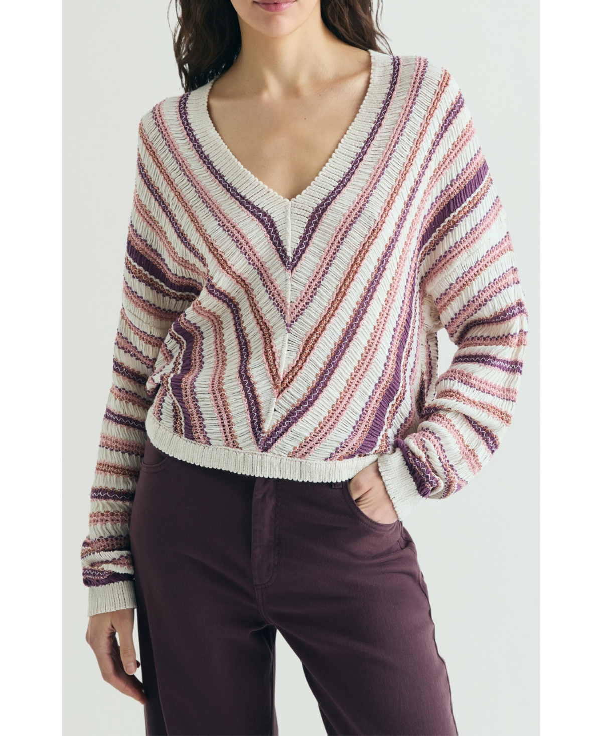 Click here for Scalpers Womens Multicolored Striped Sweater - Ecr... prices