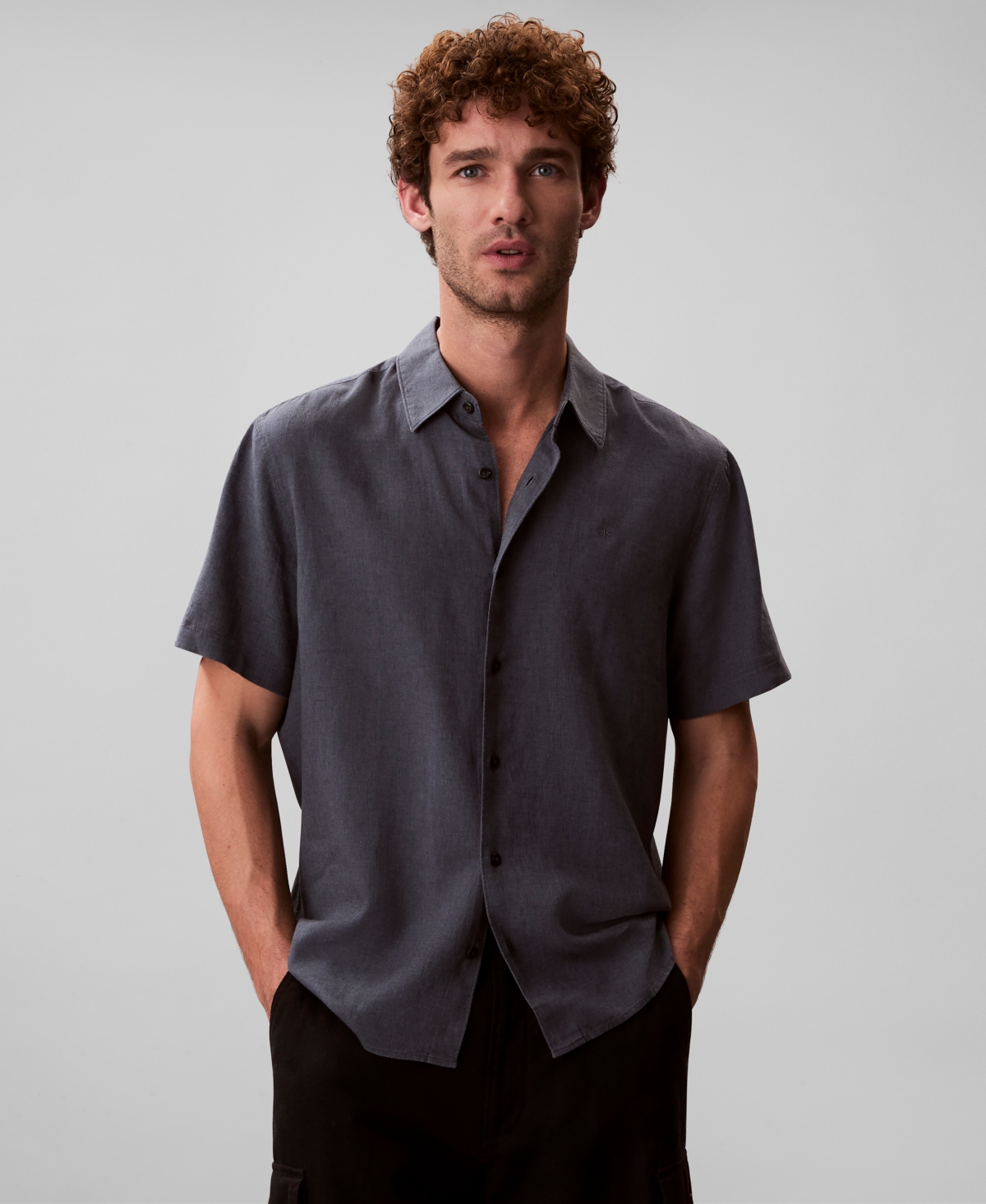 Click here for Calvin Klein Mens Linen-Blend Classic Button-Down... prices