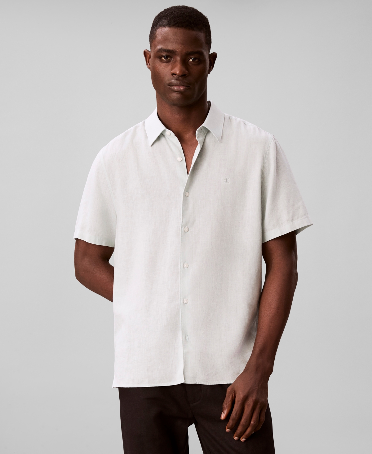 Click here for Calvin Klein Mens Linen-Blend Classic Button-Down... prices