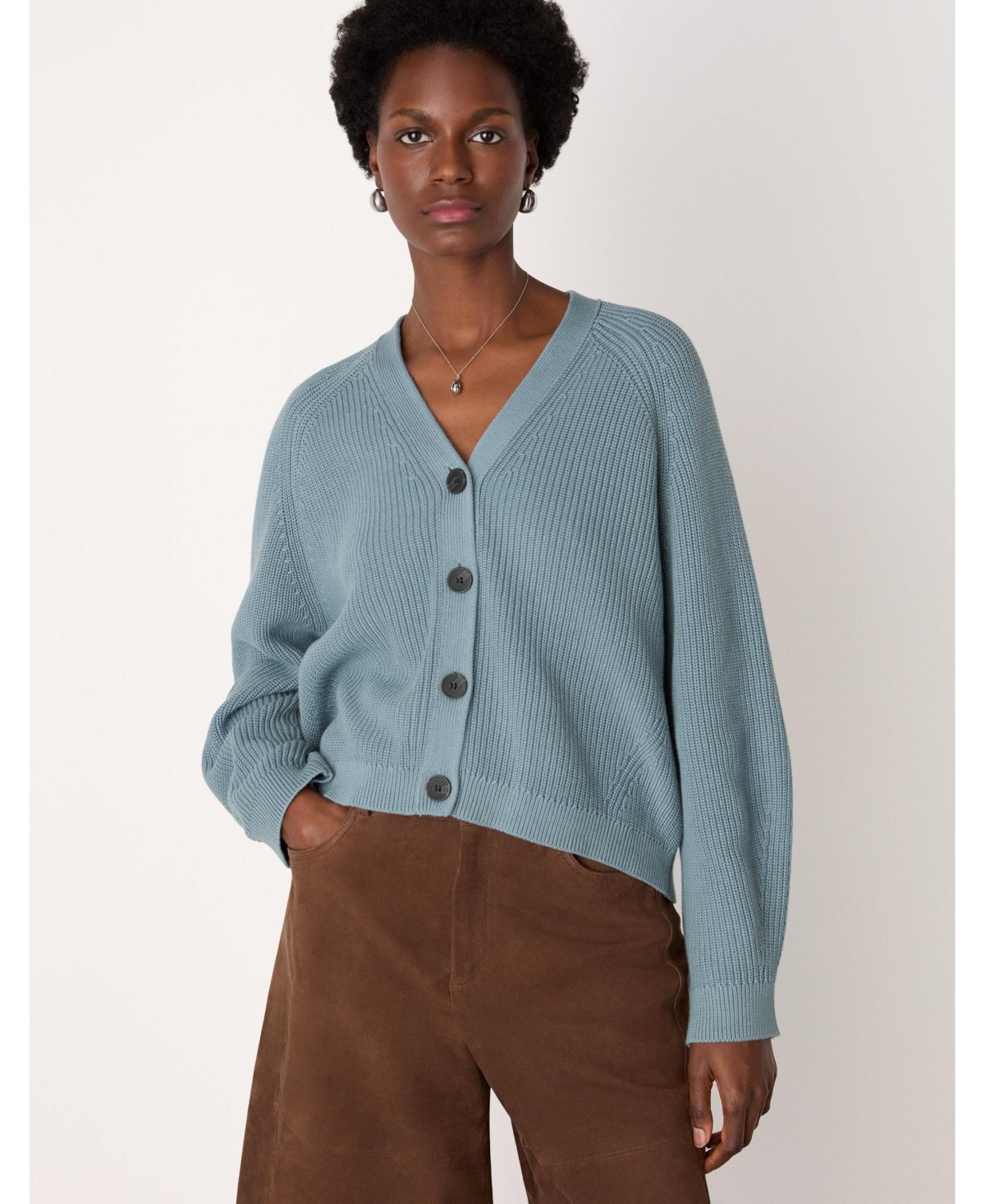 Click here for Whistles Womens Cotton V-Neck Cardigan - Medium Bl... prices