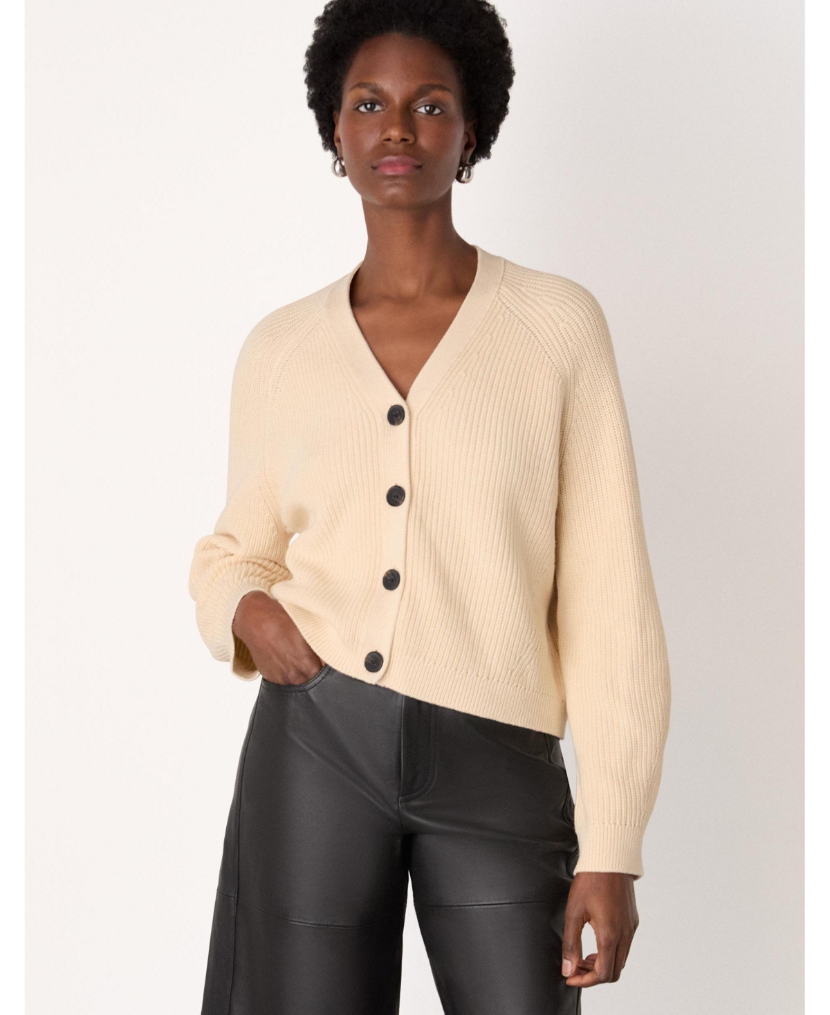 Click here for Whistles Womens Cotton V-Neck Cardigan - Dark Beig... prices