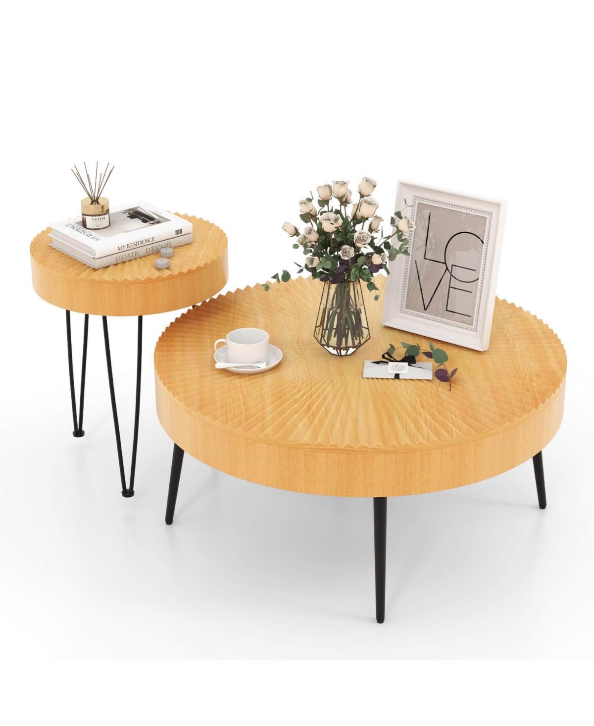Click here for Sugift Wooden Coffee Table Set of Two with Metal L... prices