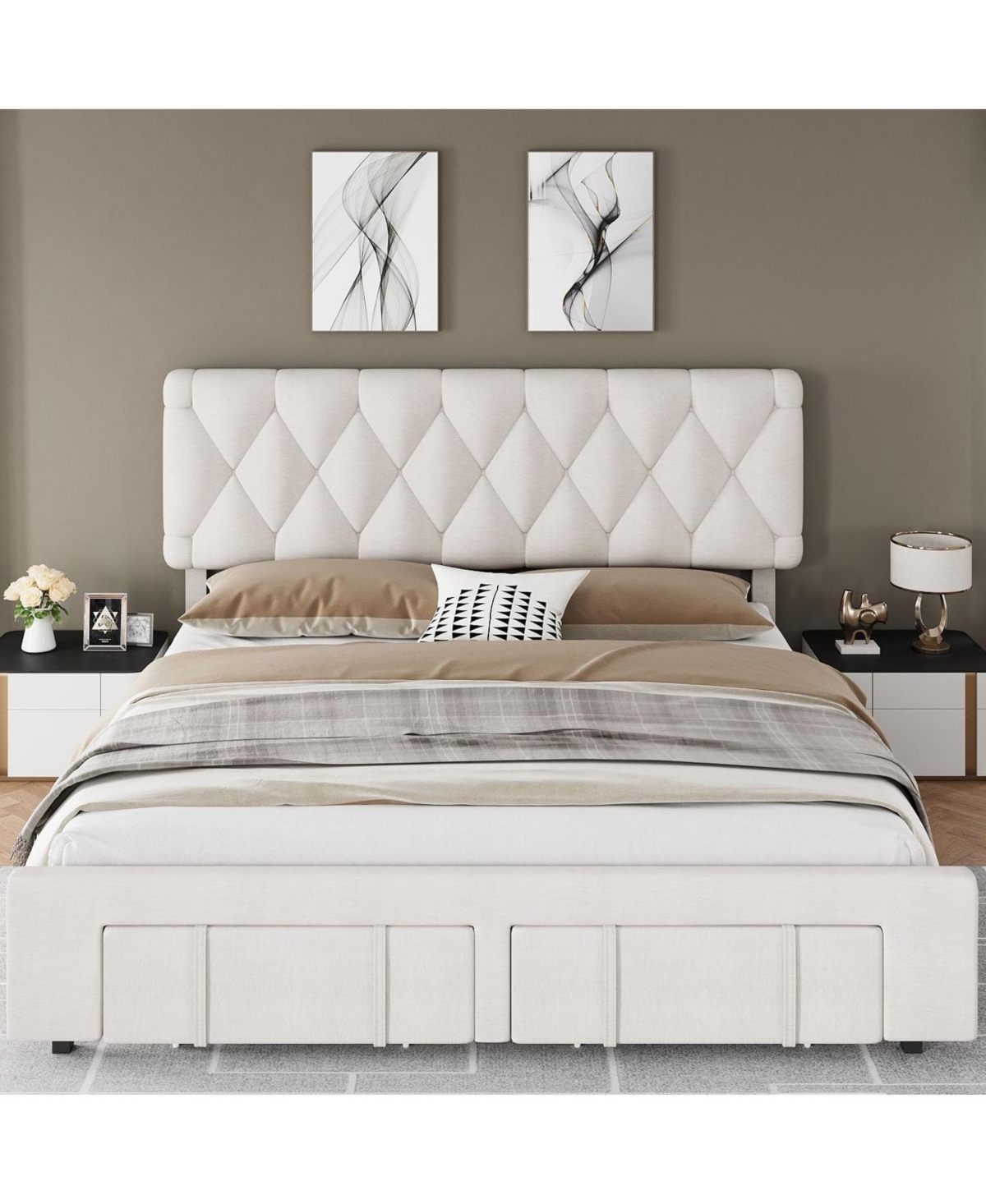 Click here for gaomon King Upholstered Platform Bed Frame with St... prices