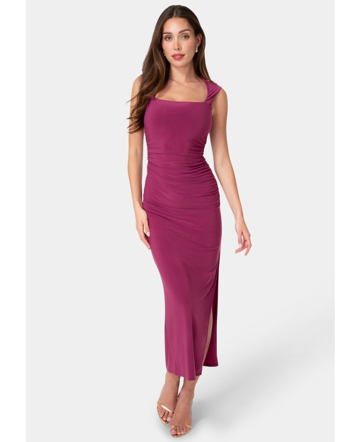 Click here for Bebe Womens Square Neck High Slit Midi Dress - Mag... prices