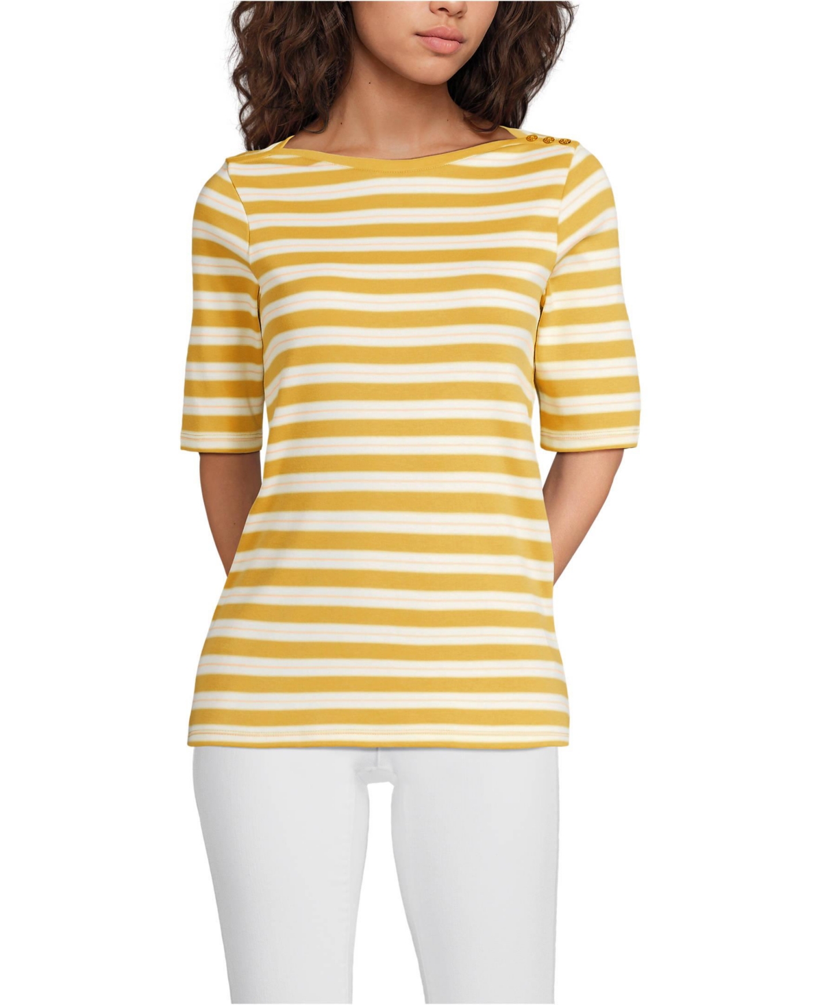 Click here for Lands End Womens Supima Cotton Elbow Sleeve Boatne... prices