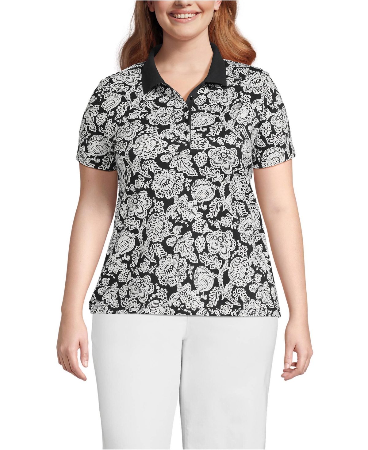 Click here for Lands End Plus Size Supima Cotton Polo Shirt - Bla... prices
